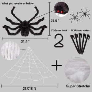 Halloween Decorations Spider Web Triangular Mega Outdoor Graveyard Decor Stretch Cobweb Set Scary Props Shooter with Black Spider