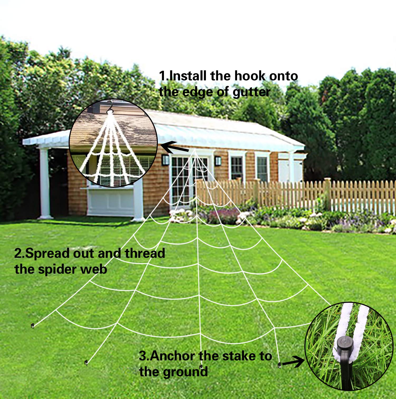 Halloween Decorations Spider Web Triangular Mega Outdoor Graveyard Decor Stretch Cobweb Set Scary Props Shooter with Black Spider