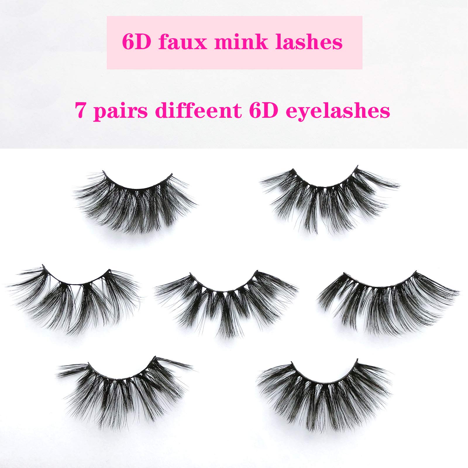 MIKIWI 25mm Faux Mink Lashes, 6D lashes, Faux Mink Eyelashes, Dramatic Lashes, 7 Pairs Fluffy Mink Lashes, 25 mm Lashes for Halloween Party