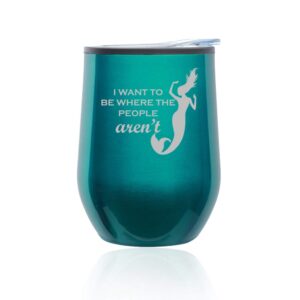 stemless wine tumbler coffee travel mug glass with lid i want to be where the people aren't mermaid (turquoise teal)