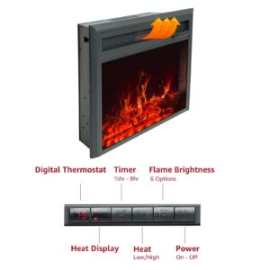 FLAME&SHADE Insert Electric Fireplace, 32-Inch Wide, Freestanding Portable Room Heater with Timer, Digital Thermostat and Remote