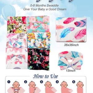 Newborn Receiving Blanket Headband Set - Unisex Soft Baby Swaddle Girl Boy Gifts