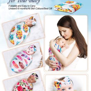 Newborn Receiving Blanket Headband Set - Unisex Soft Baby Swaddle Girl Boy Gifts