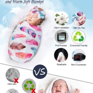 Newborn Receiving Blanket Headband Set - Unisex Soft Baby Swaddle Girl Boy Gifts