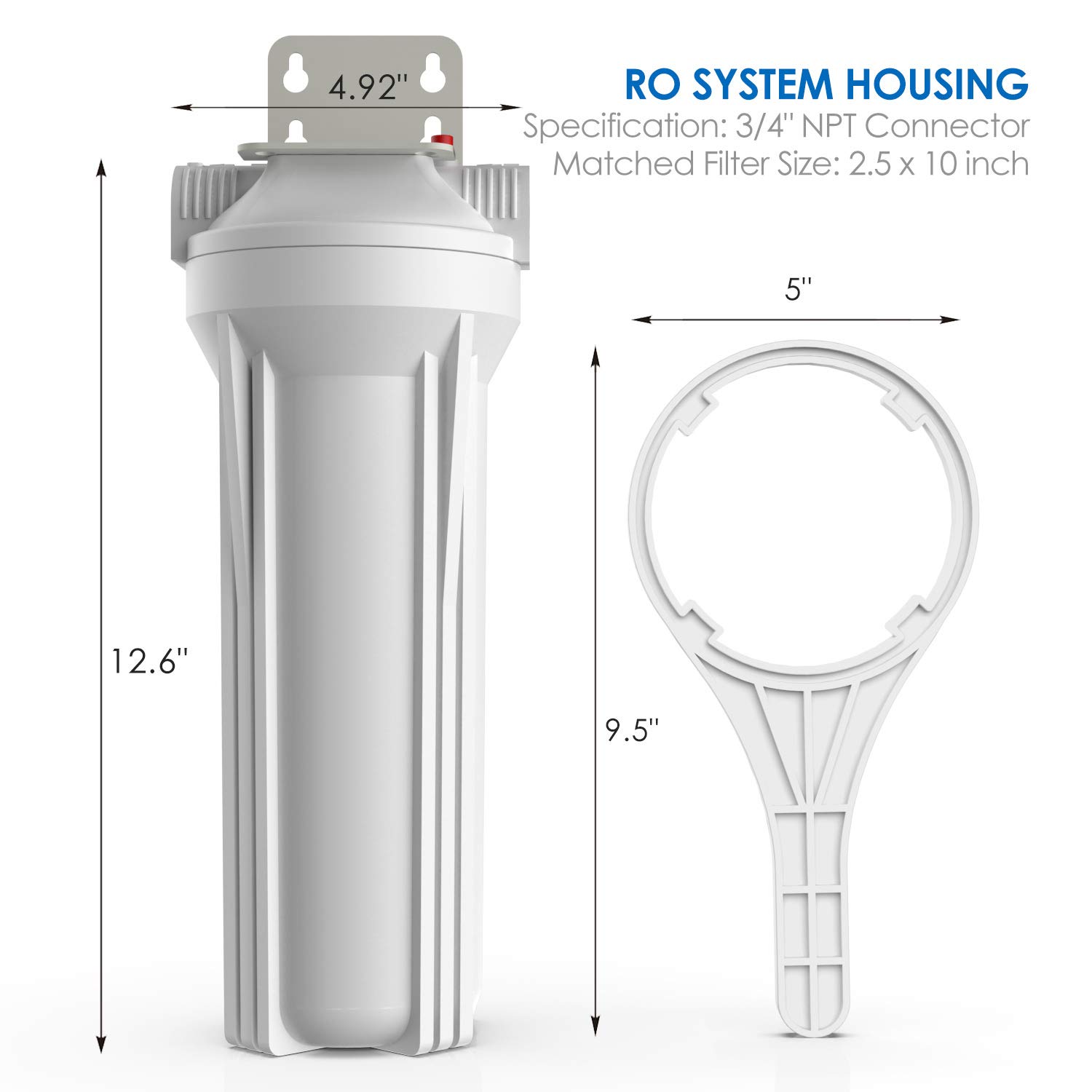 SimPure Whole House Water Filter Housing, Inline Water Filter for Home, Universal 10 inch Sediment Filter with 3/4 NPT Inlet and Outlet, Heavy Duty Steel Bracket, 4 Screws, Wrench