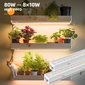 Barrina T5 Grow Lights, Full Spectrum, 2ft 80W (8 x 10W, 500W Equivalent), LED Grow Light Strip for Greenhouse, Plant Grow Shelf, Plug and Play Easy Installation, Yellow, 8-Pack