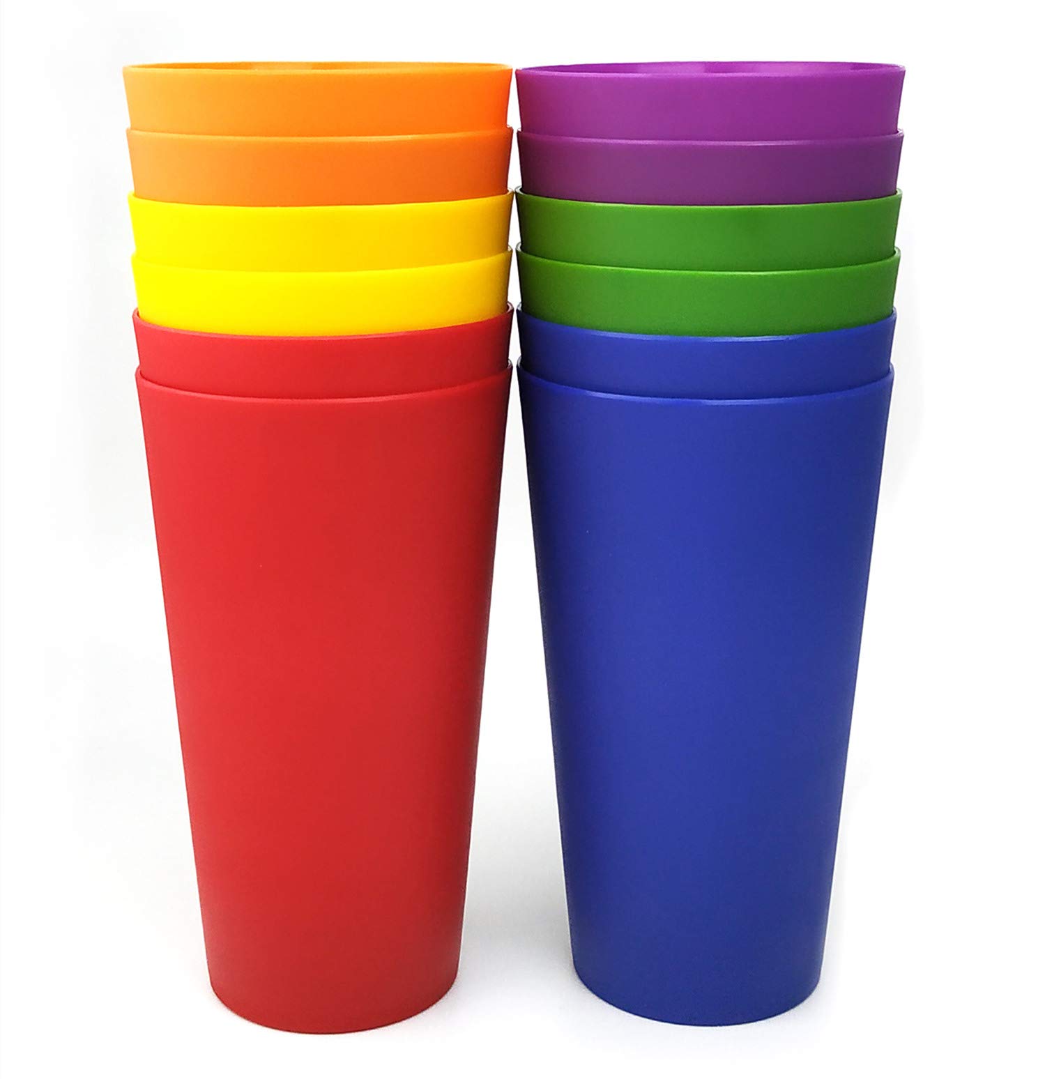 KX-WARE 32-ounce Plastic Tumblers Large Drinking Glasses, Set of 12 Multicolor - Unbreakable, Dishwasher Safe, BPA Free