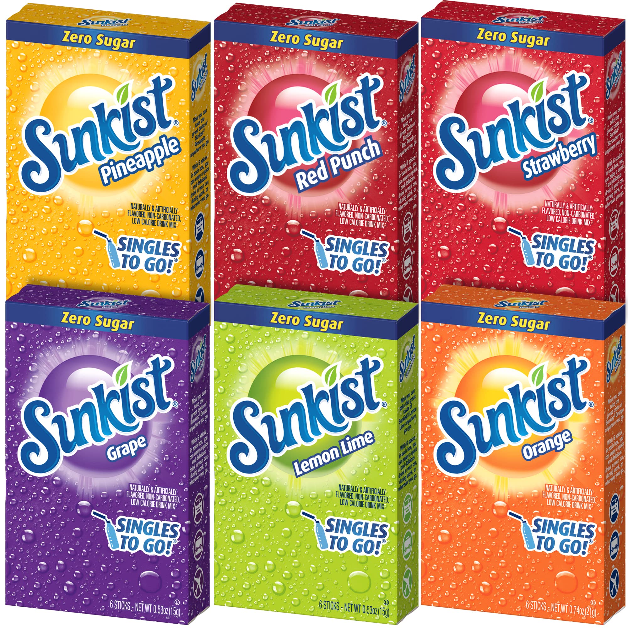 Sunkist Singles to Go Drink Mix Variety Pack, 1 Orange, 1 Grape, 1 Pineapple, 1 Lemon Lime, 1 Strawberry, 1 Red Punch, 1 CT, 1 CT