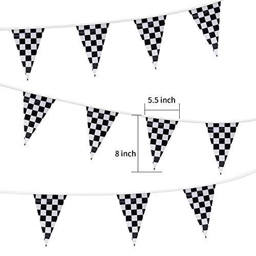 98ft Checkered Black & White Pennant Banner Racing Flags and 20Pcs 11.8 Inch Racing Flags with Plastic Sticks for Racing Party Supplies by HRLORKC