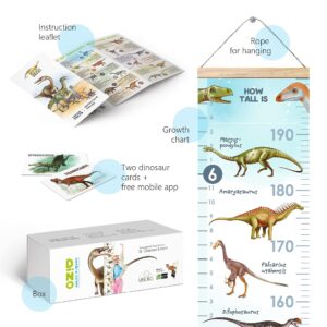 LIFELIKO Personalised Growth Chart for Dinosaur Lovers, Removable Wall Ruler for Boys and Girls, Kid’s Room Decoration (Blue)