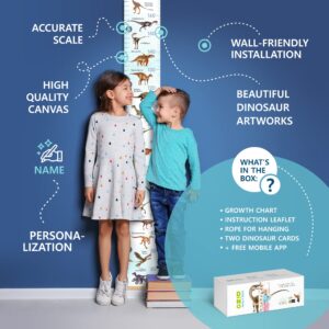 LIFELIKO Personalised Growth Chart for Dinosaur Lovers, Removable Wall Ruler for Boys and Girls, Kid’s Room Decoration (Blue)