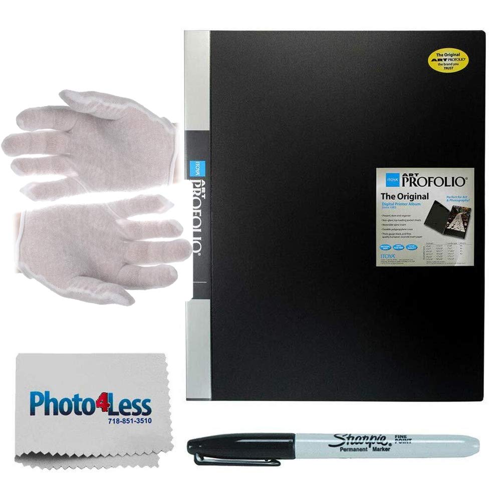 Itoya Art Profolio Original Storage Display Book (18 x 24) 24 Pages for 48 Views + Lintless Cotton White Gloves (Large, Pair) + Sharpie Fine Point Permanent Marker (Black) + Photo4Less Cleaning Cloth