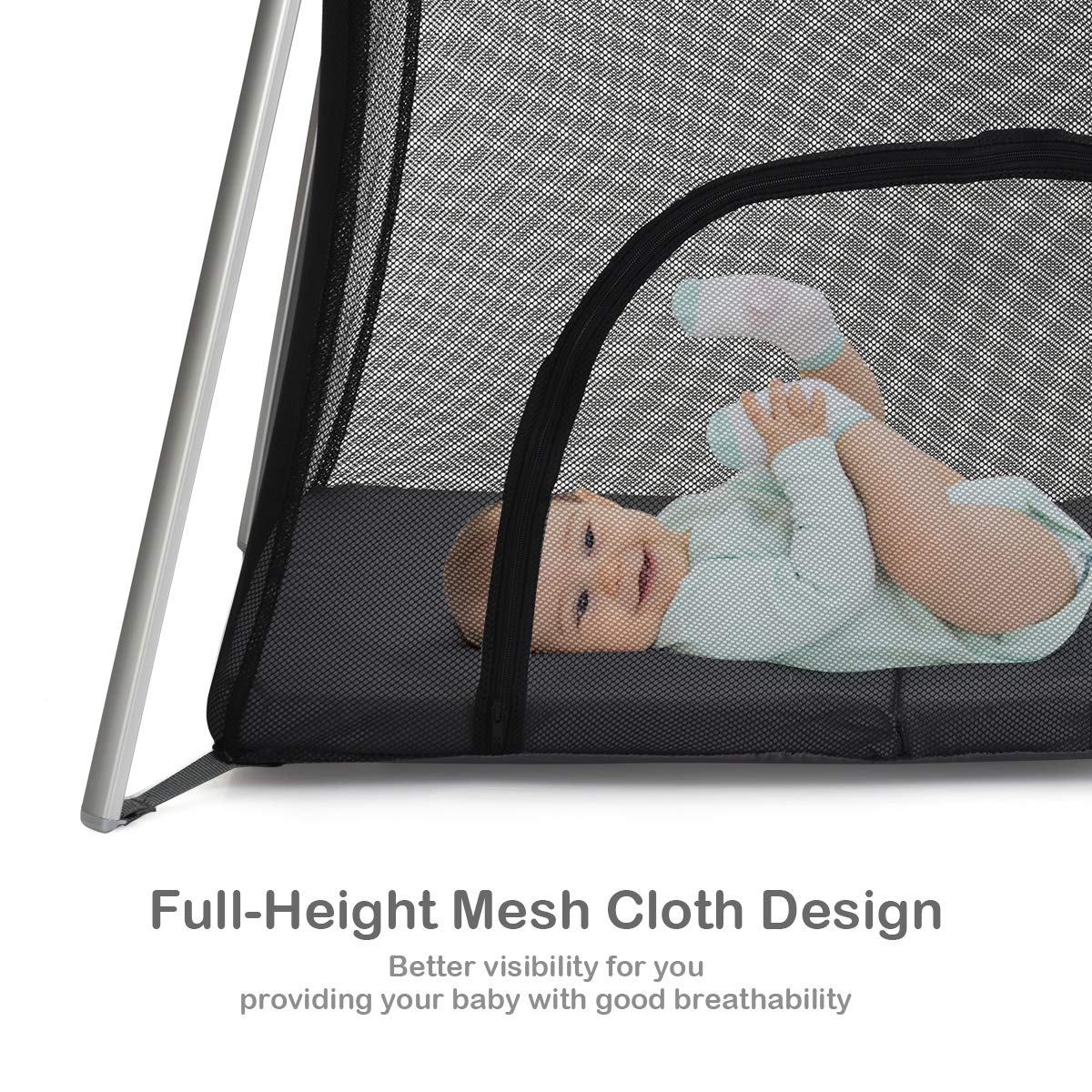 BABY JOY Baby Foldable Travel Crib, 2 in 1 Portable Playpen with Soft Washable Mattress, Side Zipper Design, Lightweight Installation-Free Home Playard with Carry Bag, for Infants & Toddlers (Grey)