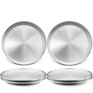 teamfar toddler plates, 8 inch stainless steel kids dinner metal plates, round serving salad plates for camping outdoor party, safe & healthy, sturdy & heavy duty, dishwasher safe – set of 6