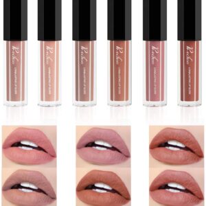 Rechoo Matte Liquid Lipstick Set, 6 Pcs Superstay Mate Ink Waterproof Lip Gloss Beauty Lips Makeup Set (NUDE MATTE INK)