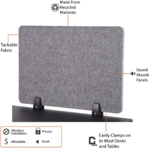 Stand Up Desk Store ReFocus Raw Clamp-On Acoustic Desk Divider Mounted Privacy Panel to Reduce Noise and Visual Distractions (Castle Gray, 23.6" x 16")