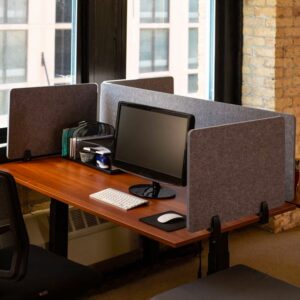 Stand Up Desk Store ReFocus Raw Clamp-On Acoustic Desk Divider Mounted Privacy Panel to Reduce Noise and Visual Distractions (Castle Gray, 23.6" x 16")