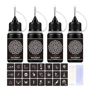 temporary tattoos kit black tattoo kit 4 bottles 1 oz temp tattoo kit semi permanent freehand ink/gel with 60 adhesive stencils for women men kids boys body art painting decor supplies