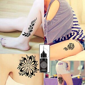 Temporary Tattoos Kit Black Tattoo Kit 4 Bottles 1 Oz Temp Tattoo Kit Semi Permanent Freehand Ink/Gel with 60 Adhesive Stencils for Women Men Kids Boys Body Art Painting Decor Supplies