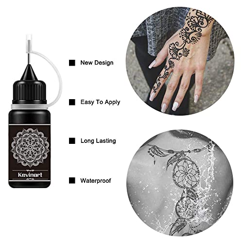 Temporary Tattoos Kit Black Tattoo Kit 4 Bottles 1 Oz Temp Tattoo Kit Semi Permanent Freehand Ink/Gel with 60 Adhesive Stencils for Women Men Kids Boys Body Art Painting Decor Supplies