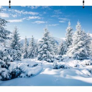 BELECO 7x5ft Fabric Winter Snow Forest Backdrop White Xmas Trees Wintry Scene Alps Photography Background for Christmas New Year Event Party Decorations Banner Holiday Photo Background Photo Props