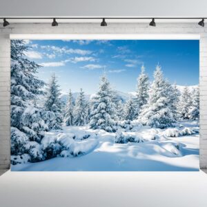 BELECO 7x5ft Fabric Winter Snow Forest Backdrop White Xmas Trees Wintry Scene Alps Photography Background for Christmas New Year Event Party Decorations Banner Holiday Photo Background Photo Props