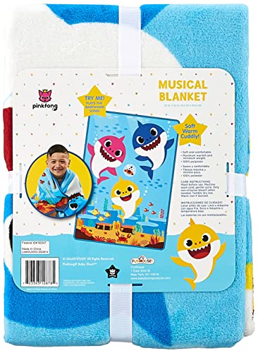 Baby Shark Musical Warm, Plush, Throw Blanket That Plays The Theme Song - Extra Cozy and Comfy for Your Toddler, Blue