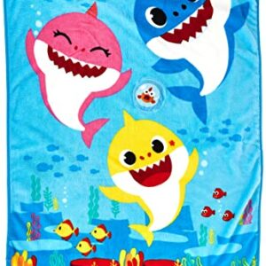 Baby Shark Musical Warm, Plush, Throw Blanket That Plays The Theme Song - Extra Cozy and Comfy for Your Toddler, Blue