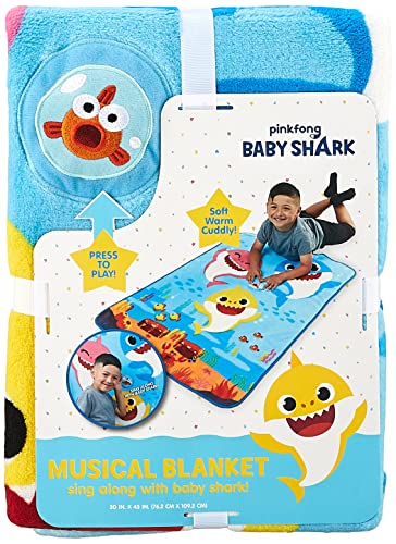 Baby Shark Musical Warm, Plush, Throw Blanket That Plays The Theme Song - Extra Cozy and Comfy for Your Toddler, Blue