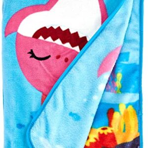 Baby Shark Musical Warm, Plush, Throw Blanket That Plays The Theme Song - Extra Cozy and Comfy for Your Toddler, Blue