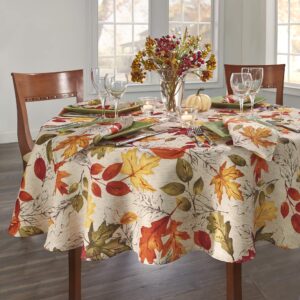 Elrene Home Fashions Autumn Leaves Fall Printed Tablecloth, Holiday Table Cover for Formal or Everyday Use, 70" Round