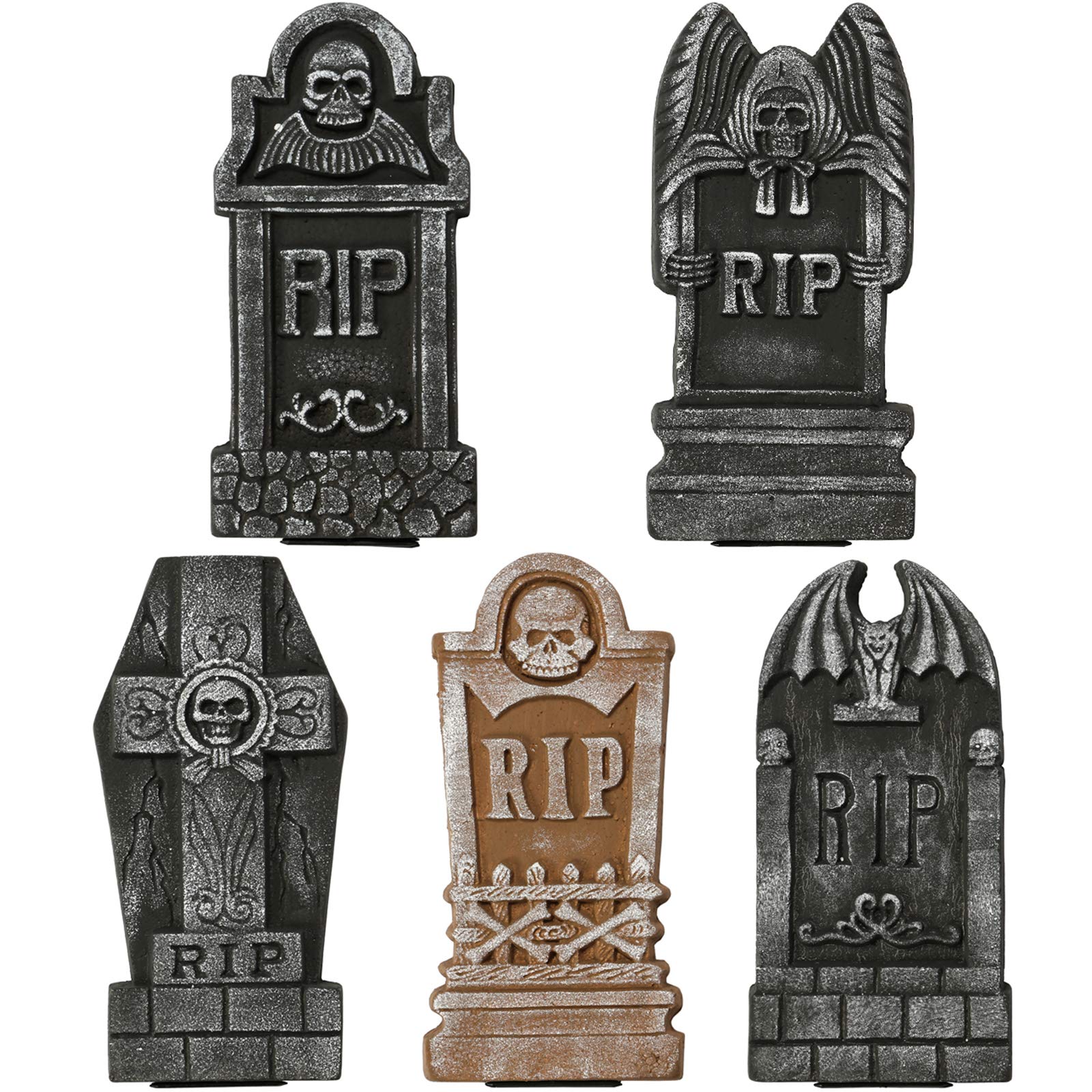 Sunnyglade Set of 5 Pack Halloween Foam RIP Graveyard Tombstones for Halloween Lawn Yard Decorations