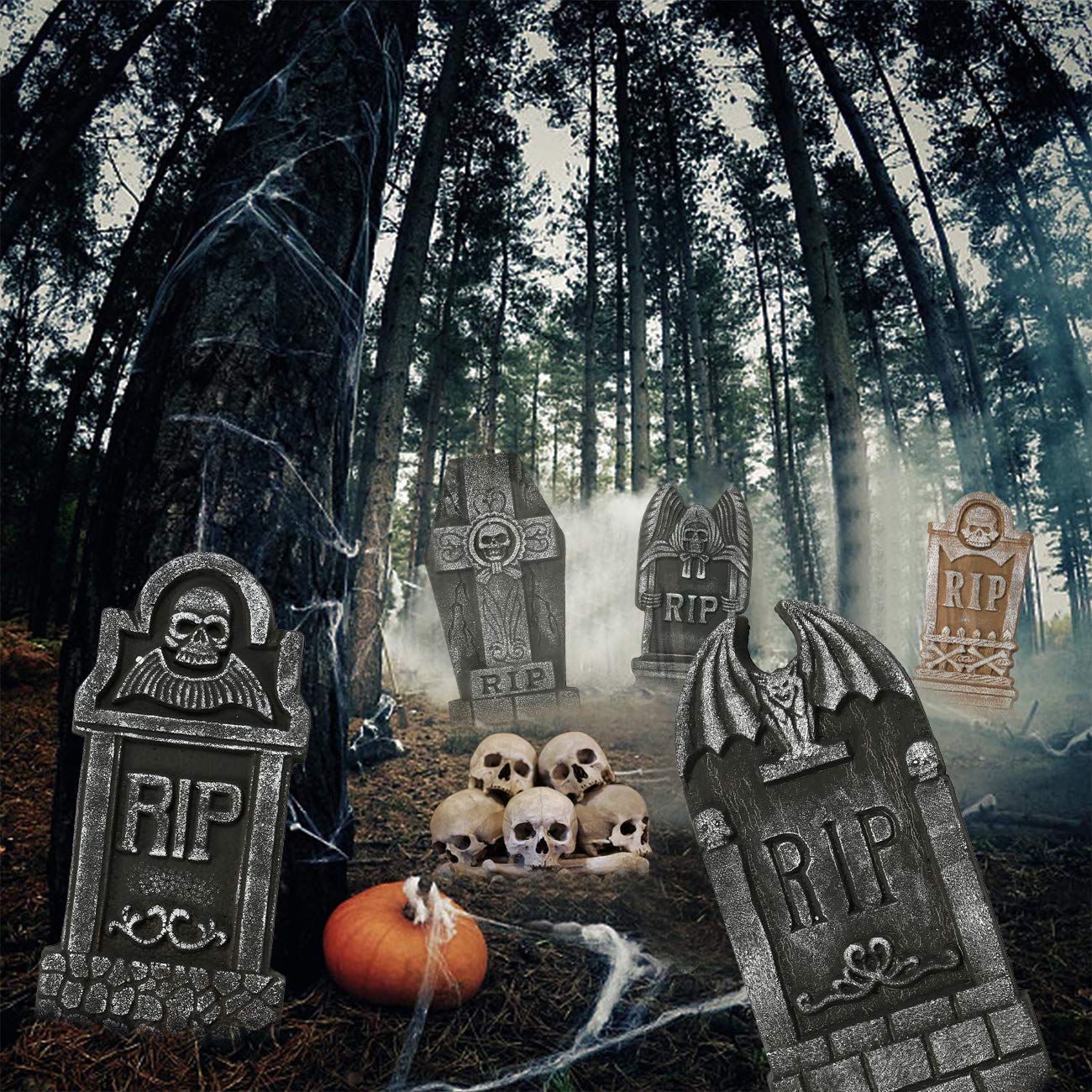 Sunnyglade Set of 5 Pack Halloween Foam RIP Graveyard Tombstones for Halloween Lawn Yard Decorations