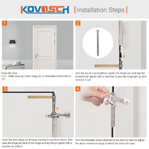 KOVOSCH 6 Pack Hinge Pin Door Stopper Brushed Satin Nickel - Adjustable Heavy Duty Hinge Pin Door Stops with White Rubber Bumper Tips