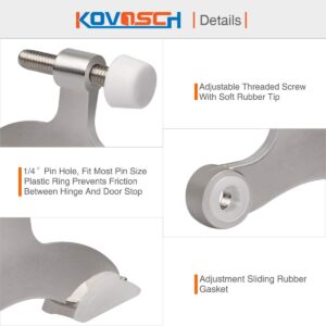 KOVOSCH 6 Pack Hinge Pin Door Stopper Brushed Satin Nickel - Adjustable Heavy Duty Hinge Pin Door Stops with White Rubber Bumper Tips