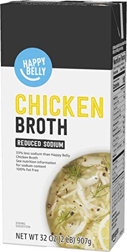 Amazon Brand - Happy Belly Reduced Sodium Chicken Broth, 2 pound (Pack of 1)