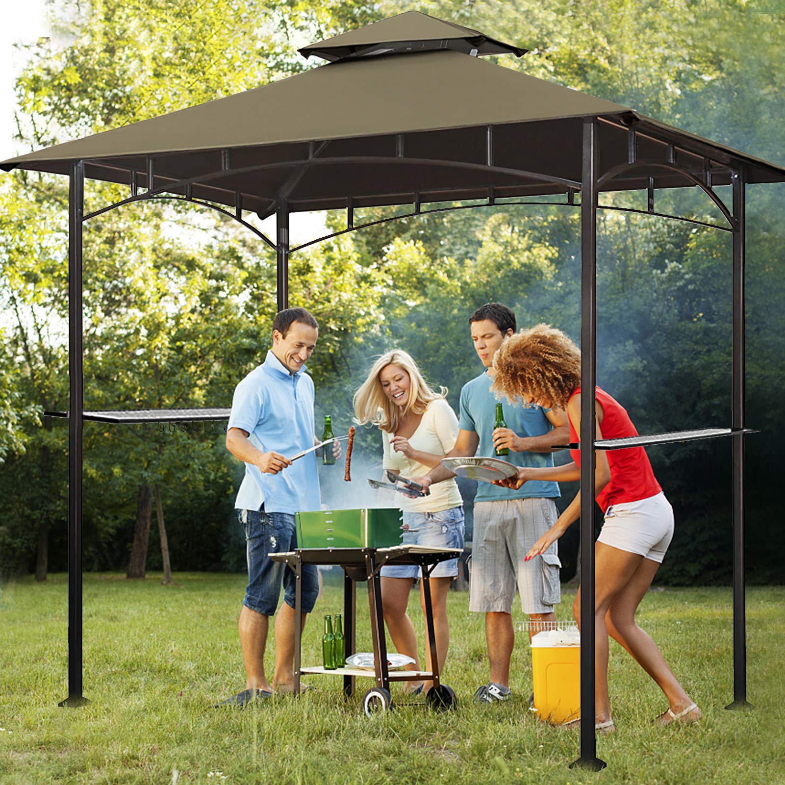 Eurmax USA High Performance Grill Gazebo Canopy Replacement Cover 5x8 BBQ Gazebo Shelter Top（Cocoa