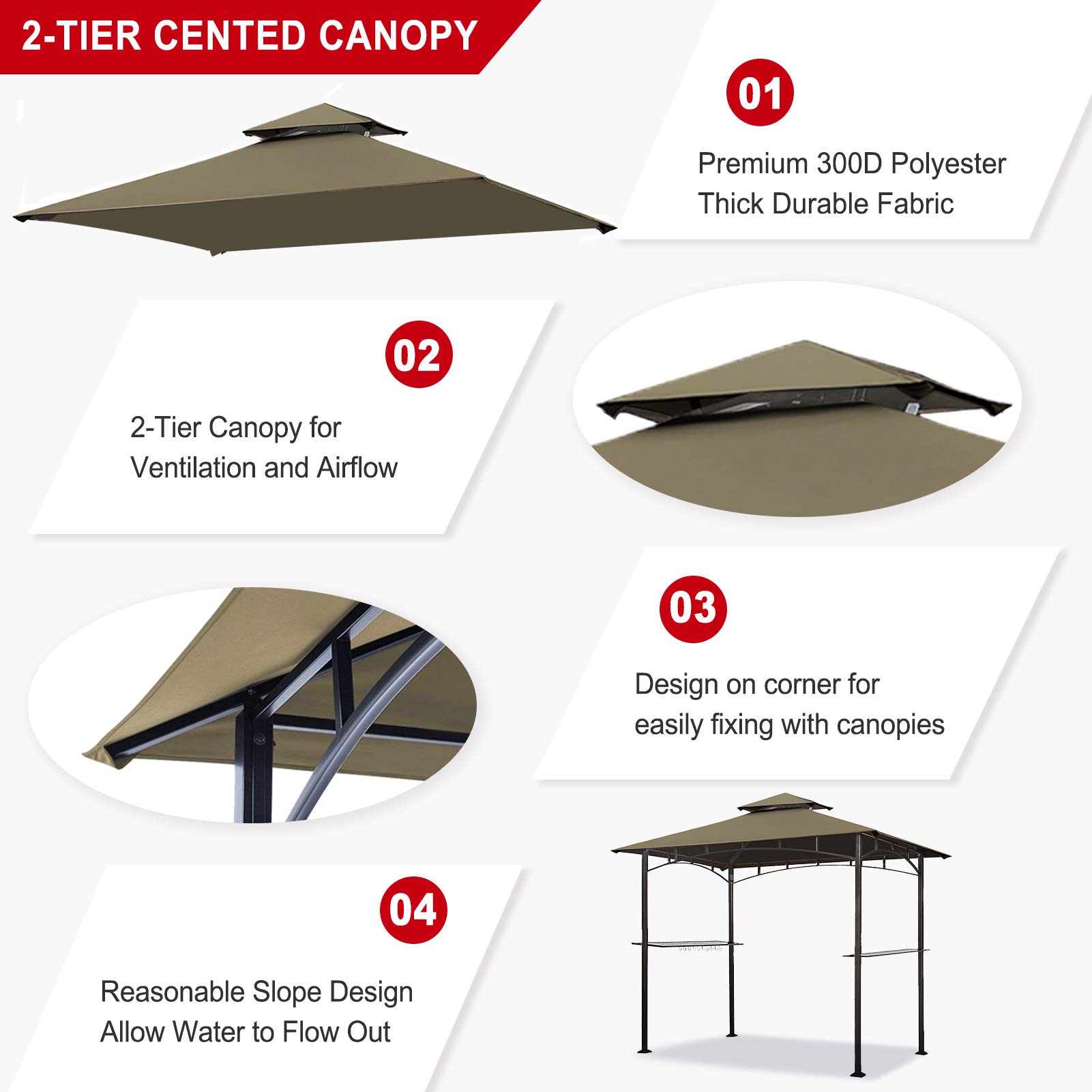 Eurmax USA High Performance Grill Gazebo Canopy Replacement Cover 5x8 BBQ Gazebo Shelter Top（Cocoa