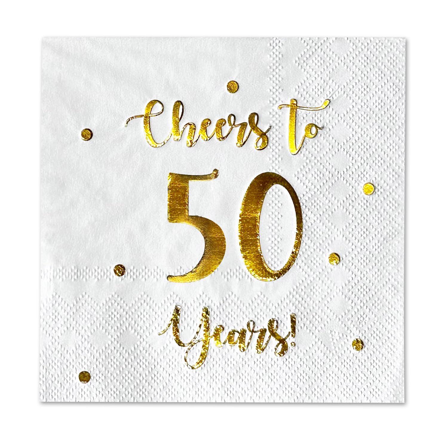 Cheers to 50 Years Cocktail Napkins | Happy 50th Birthday Decorations for Men and Women and Wedding Anniversary Party Decorations | 50-Pack 3-Ply Napkins | 5 x 5 inch folded (White)