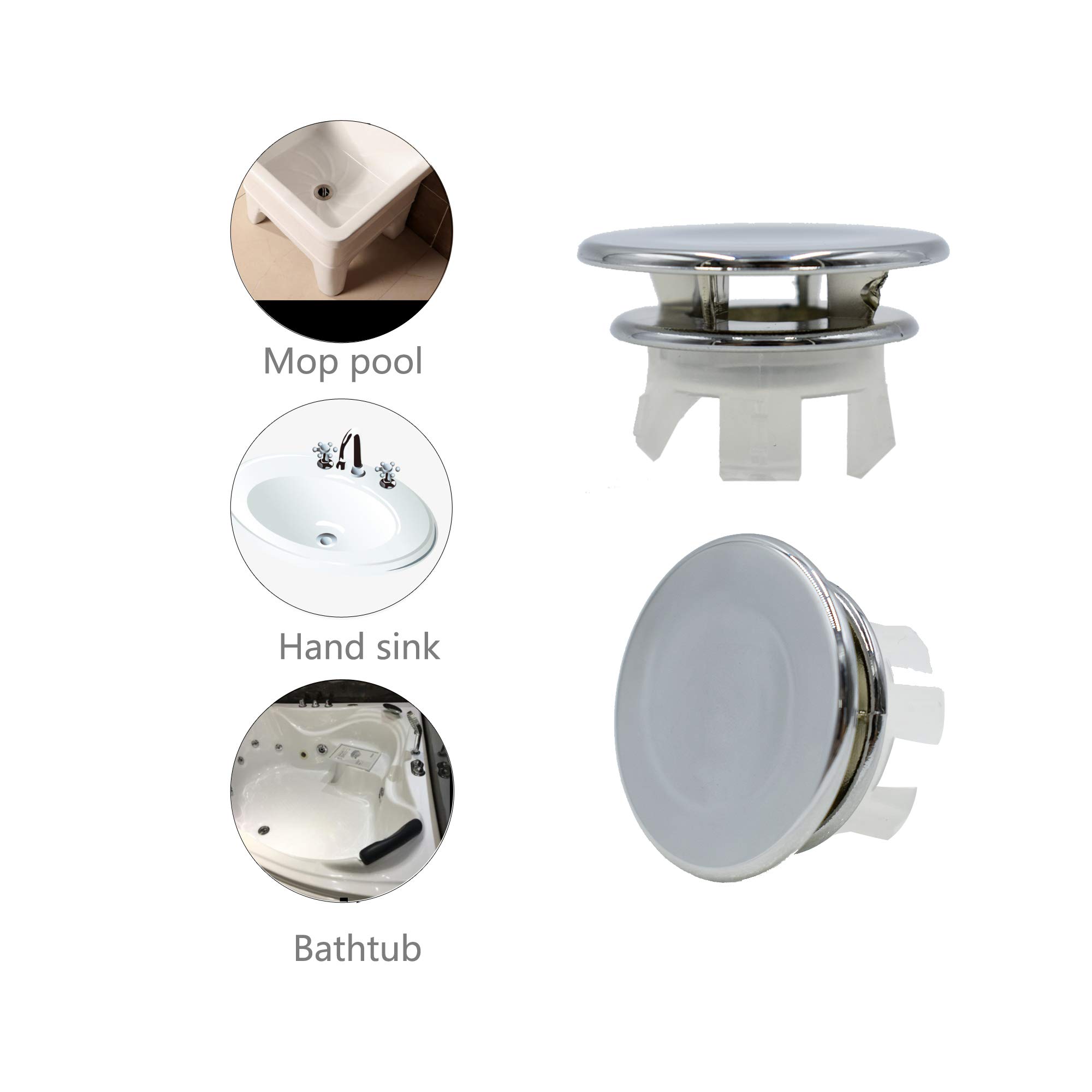 4 Pack Bathroom Basin Sink Round Tidy Trim Chrome Round Overflow Cover Rings Hole Replacement Ceramic Pots for Home,Sink,Bathroom,Kitchen