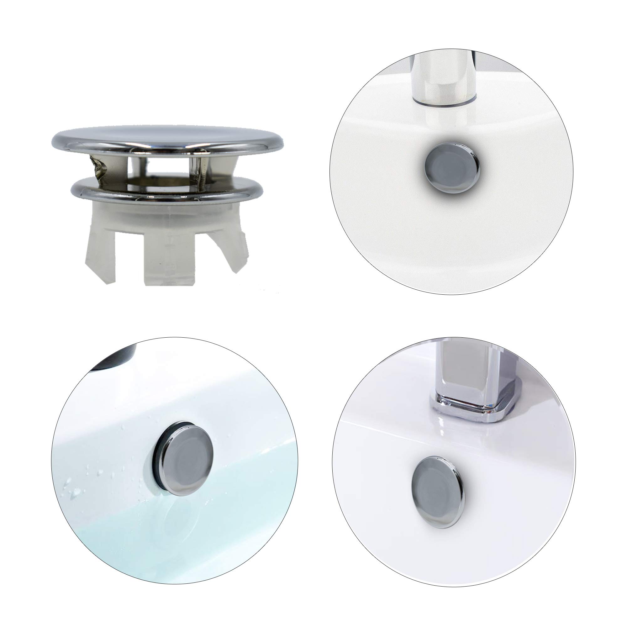 4 Pack Bathroom Basin Sink Round Tidy Trim Chrome Round Overflow Cover Rings Hole Replacement Ceramic Pots for Home,Sink,Bathroom,Kitchen