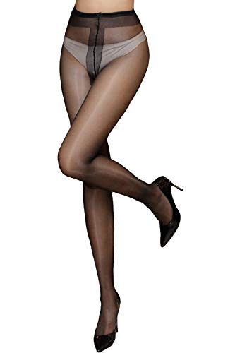 Confonze Women's Sexy Shiny Sheer Control Top Tights Silk Stockings Ultra Shimmery High Waist Pantyhose (Black)