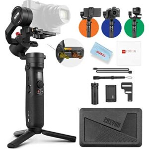 zhiyun crane m2 3-axis gimbal stabilizer for light mirrorless camera,action camera,smartphone,for sony a6000,a6300,a6500,rx100m,gx85,gopro hero 5/6/7,iphone xs xr,wifi/bluetooth control,720g payload