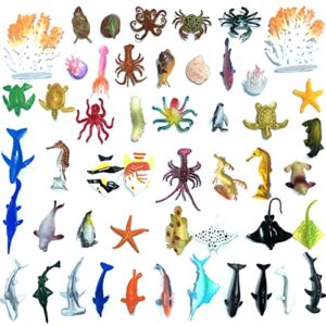 DOITEM 50 Pack Assorted Mini Vinyl Plastic Ocean Sea Animal Figures Toy Set, Realistic Under The Sea Life Figure Bath Gift for Child Educational Kids Party Cake Cupcake Topper