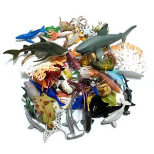 DOITEM 50 Pack Assorted Mini Vinyl Plastic Ocean Sea Animal Figures Toy Set, Realistic Under The Sea Life Figure Bath Gift for Child Educational Kids Party Cake Cupcake Topper