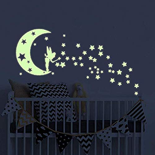 Moon Glow in The Dark Wall Stickers, Benbo Fairytale Fairy and Stars Vinyl Luminous Wall Decals for Nursery Kid's Room DIY Home Decor Mural Decoration