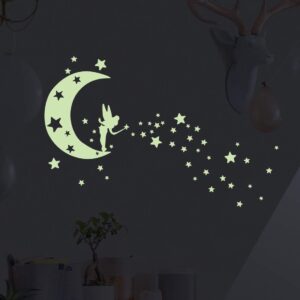 Moon Glow in The Dark Wall Stickers, Benbo Fairytale Fairy and Stars Vinyl Luminous Wall Decals for Nursery Kid's Room DIY Home Decor Mural Decoration