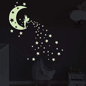 Moon Glow in The Dark Wall Stickers, Benbo Fairytale Fairy and Stars Vinyl Luminous Wall Decals for Nursery Kid's Room DIY Home Decor Mural Decoration