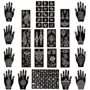 xmasir henna tattoo stencils kit pack of 22 sheets, temporary tattoo templates indian arabian tattoo sticker for hands body art