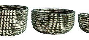 Creative Co-Op Handwoven Black & Beige Grass Baskets (Set of 3 Sizes) Wicker Non-Food Storage, Black